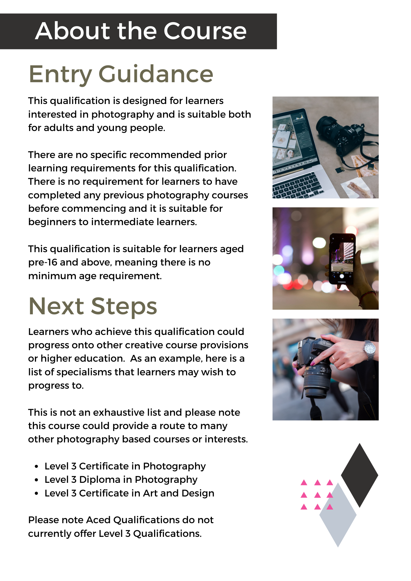 Level 2 Certificate in Photography – ACED Qualifications
